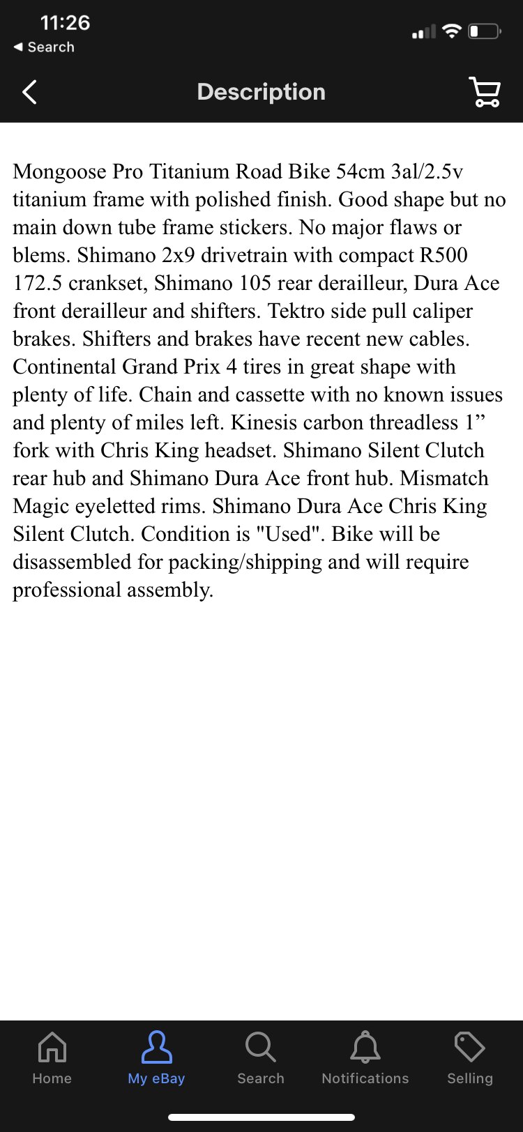 Mongoose Pro Titanium Road Bike. Sandvic 3Al/2...