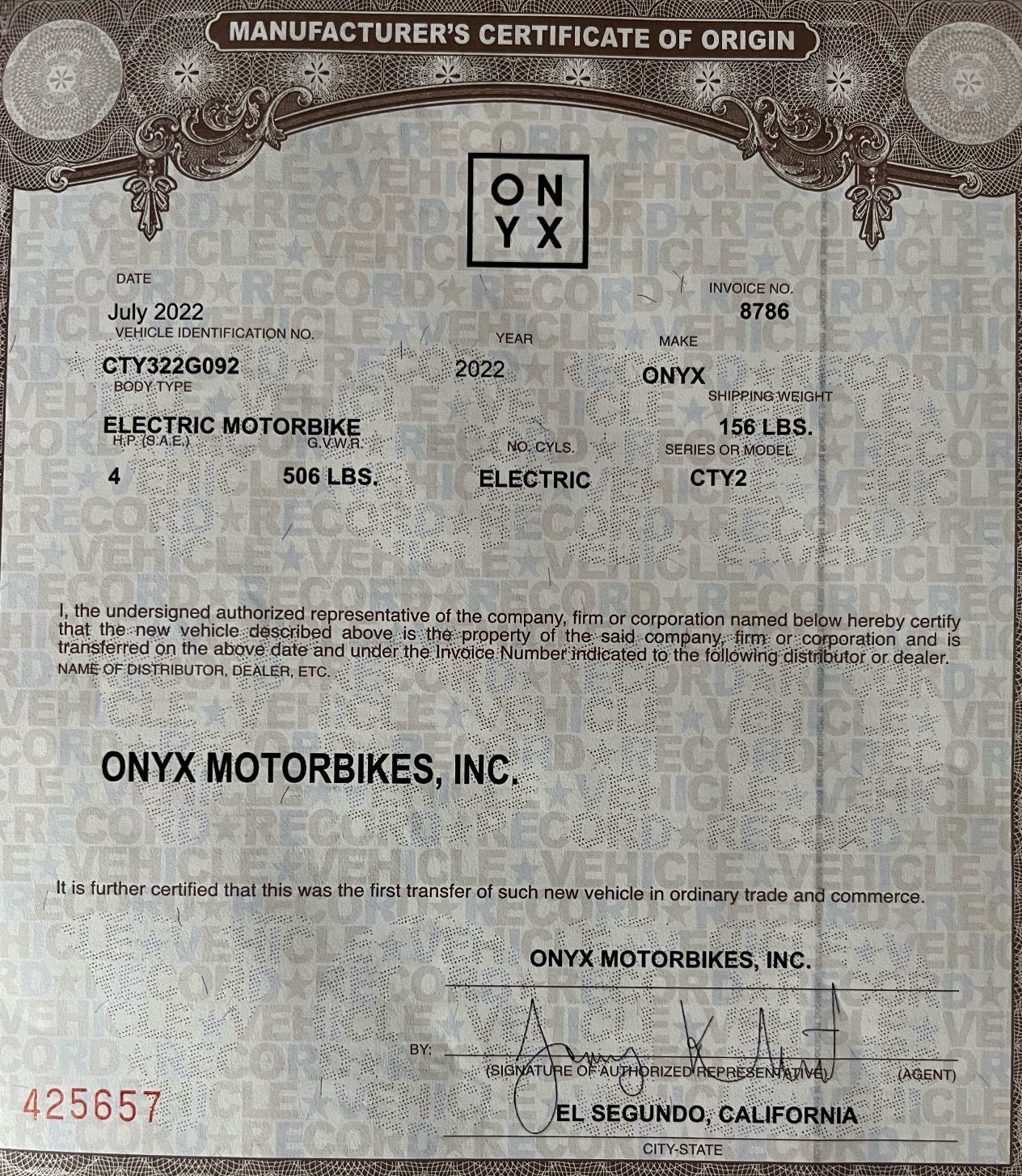 Stolen 2022 Onyx CTY2