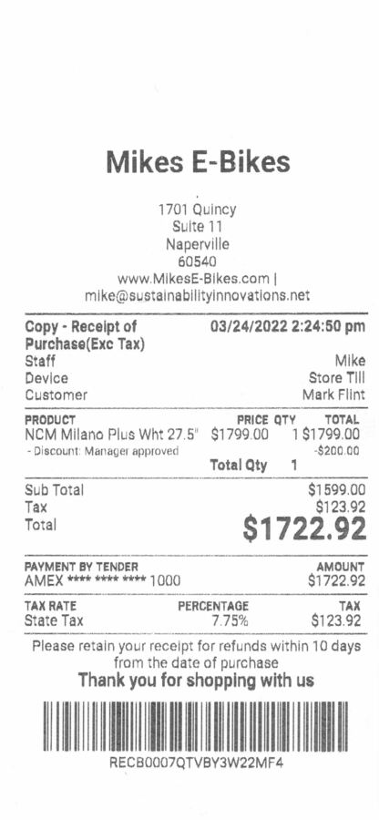 2022 NCM eBikes Milano Plus 48v